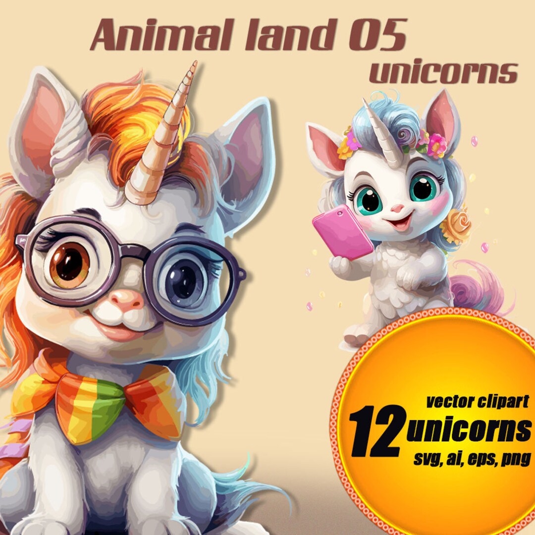 Clipart Set of Little Kids Unicorns Svg, Png. Commercial and Personal ...