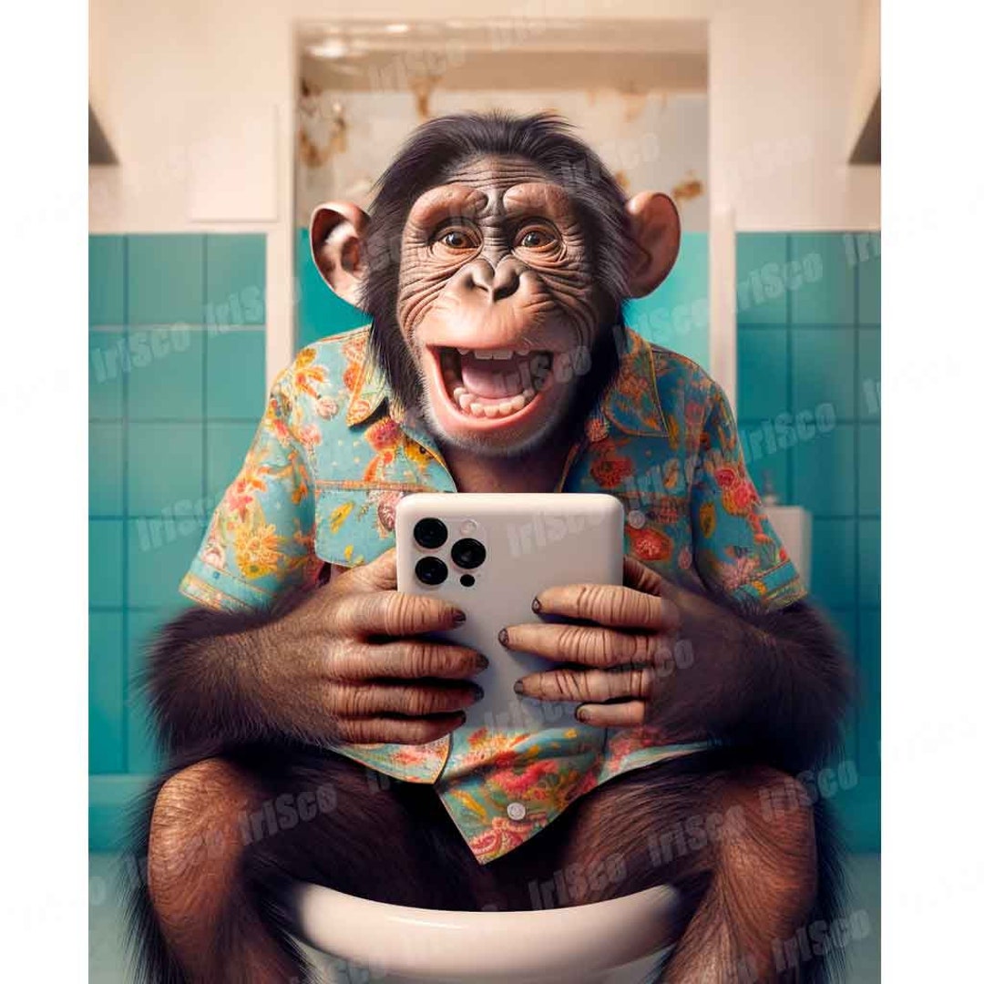 Monkey on the Toilet, Funny Print for the Bathroom, Toilet Poster ...