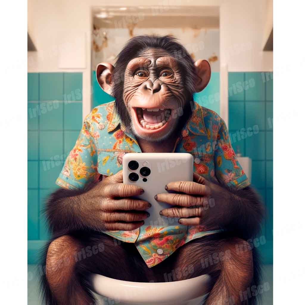 Monkey on the Toilet, Funny Print for the Bathroom, Toilet Poster, Humor Wc Poster, Whimsy ...
