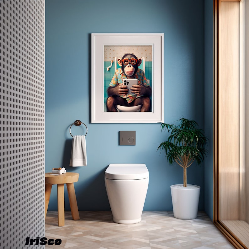 Monkey in Toilet Funny Poster, Print for the Bathroom, Humor Wc Poster, Monkey Toilette, Humor ...
