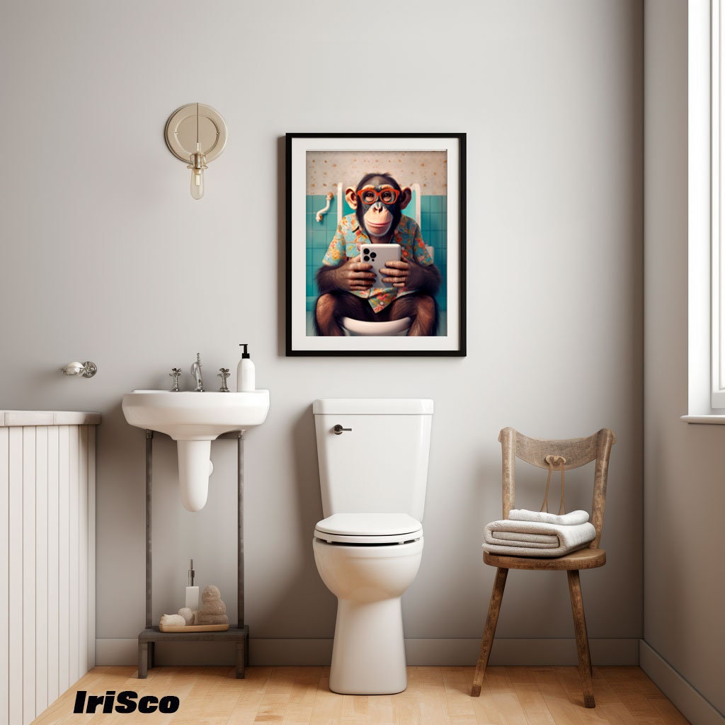 Affiche drôle de singe dans les toilettes, impression pour la salle de ...