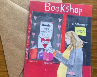Fall Bookshop Greeting Card: Illustrated Autumn Bookstore Scene - Etsy