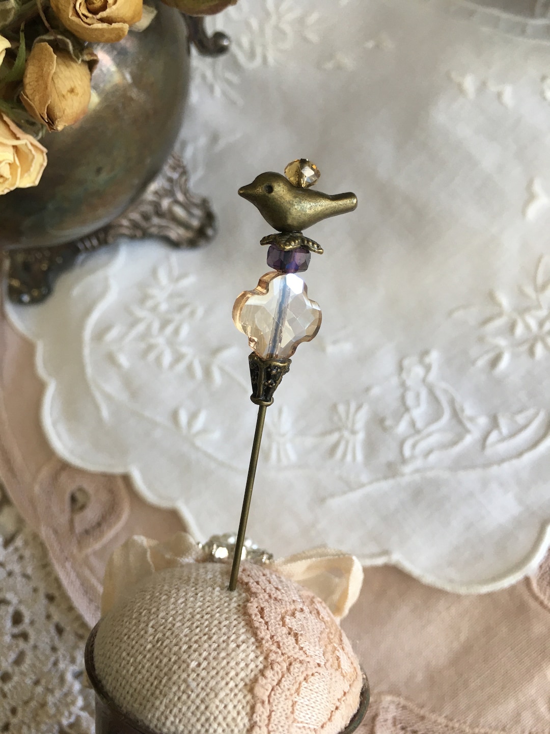 Counting Pin/ Decorative Pin/ Scarf Pin/ Cross Stitch Pin/ Glass Beads ...