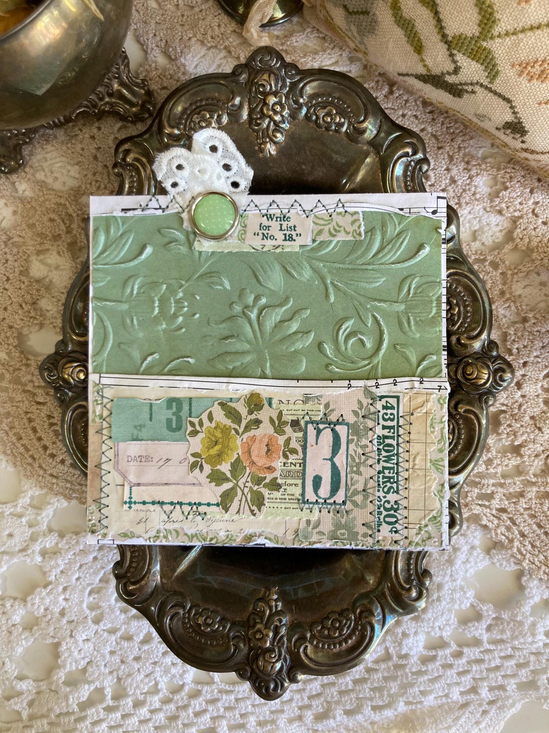 Junk Journal Pocket/ Embossed Pocket/ Ephemera/ Handmade Junk Journal ...