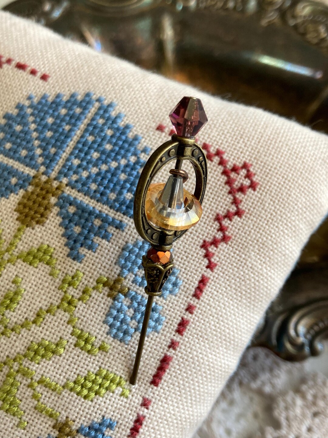 Counting Pin/ Decorative Pin/ Scarf Pin/ Cross Stitch Pin/ Glass Beads ...