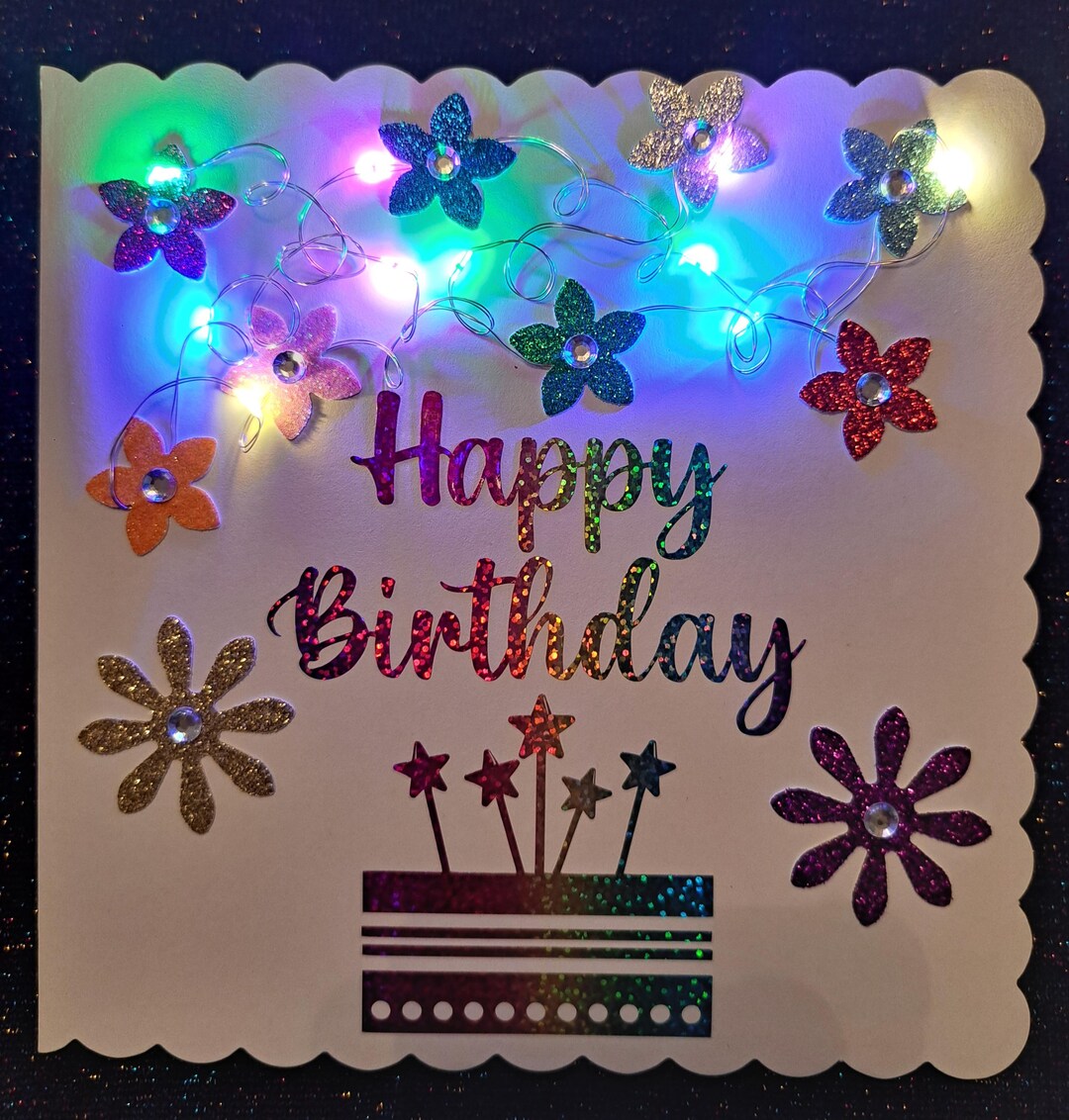 LED Light up Birthday Card: Holographic Rainbow Design - Etsy UK