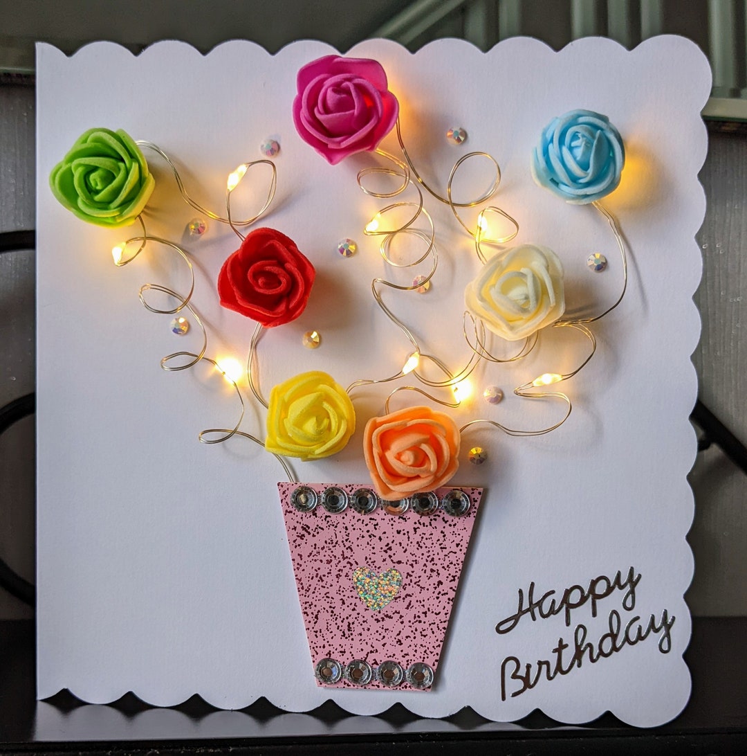 Beautiful Led Light up Card, Vase of Flowers, Cards With Lights, Extra ...