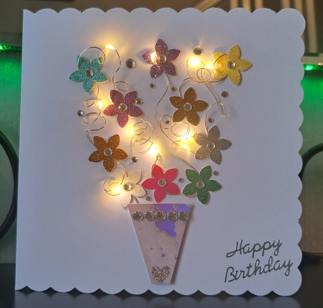 Pretty Led Light up Flower Card With Lights Vase of Flowers Happy ...