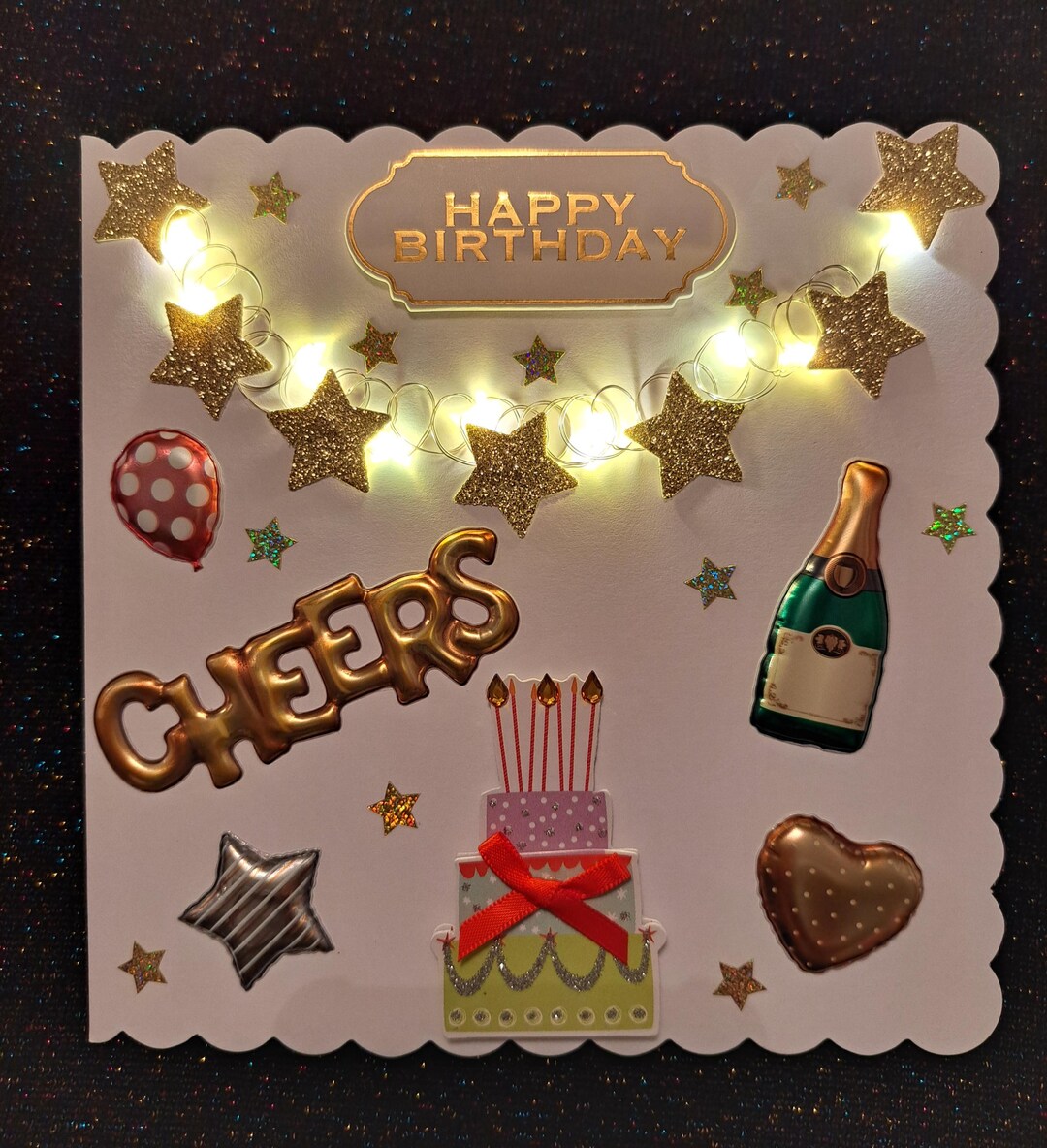 Cheers! Led Light up Birthday Card With Gold Star Garland 3d Happy ...