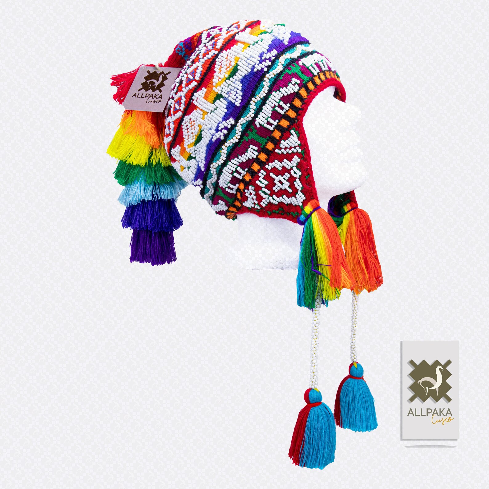 Beaded Shaman Ch'ullo Peru Winter Hat Colorful Pom Poms | Etsy