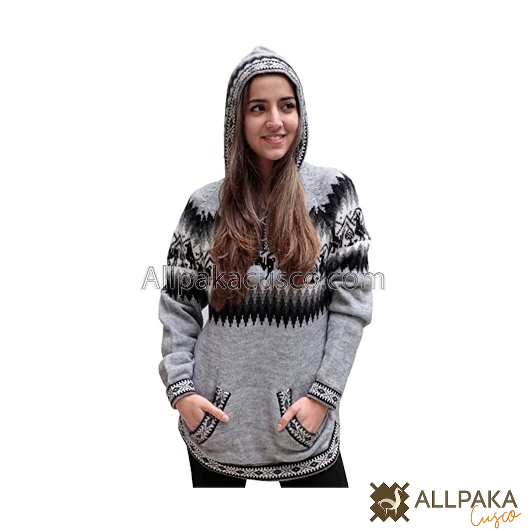 Ethnic Llama Design Alpaca Wool Hoodie Soft and Cozy Handmade Sweater ...