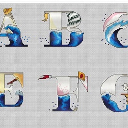 Sea ABCD.... DMC Cross Stitch Chart Needlepoint Pattern | Etsy