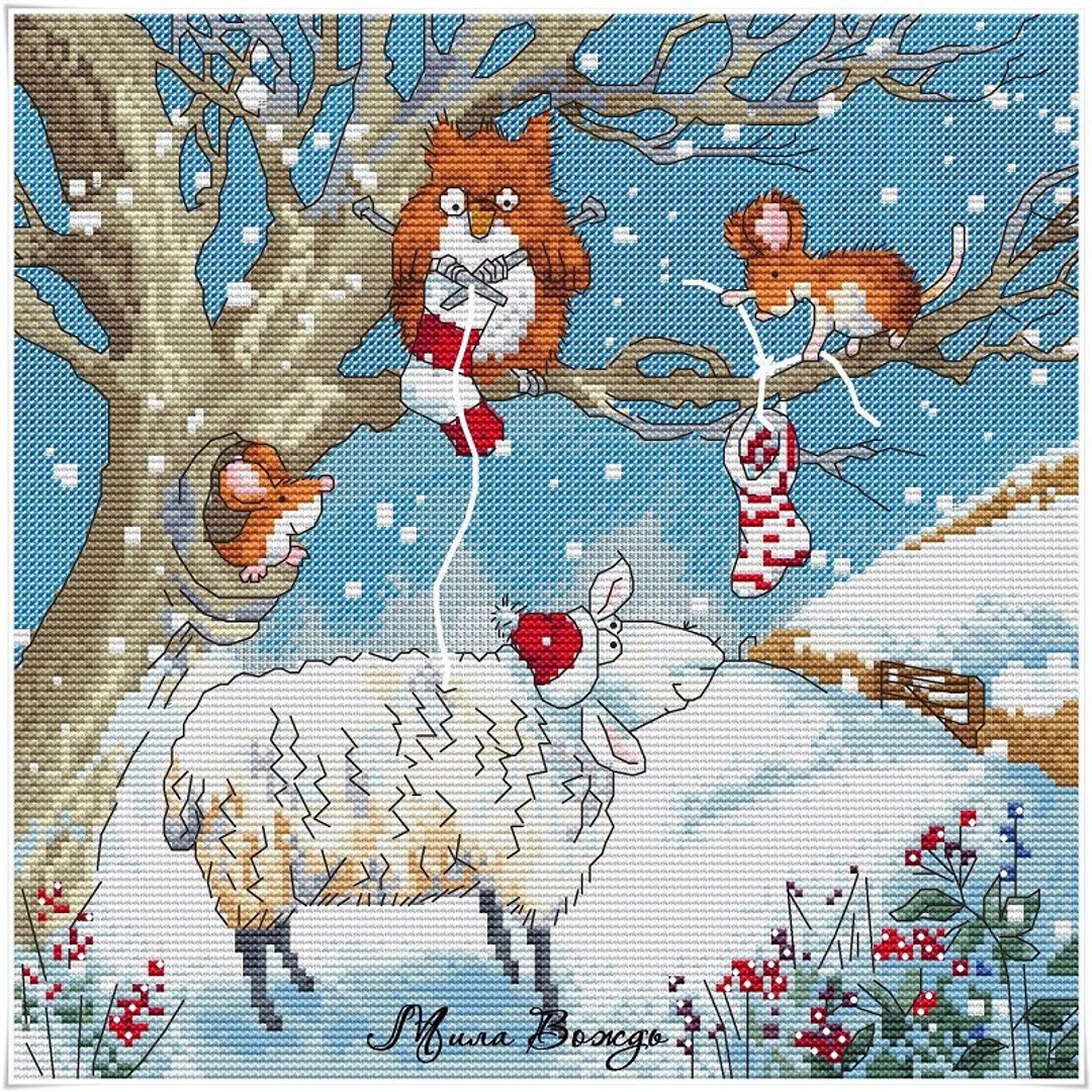 Knitting Club, DMC Cross Stitch Chart Needlepoint Pattern Embroidery ...