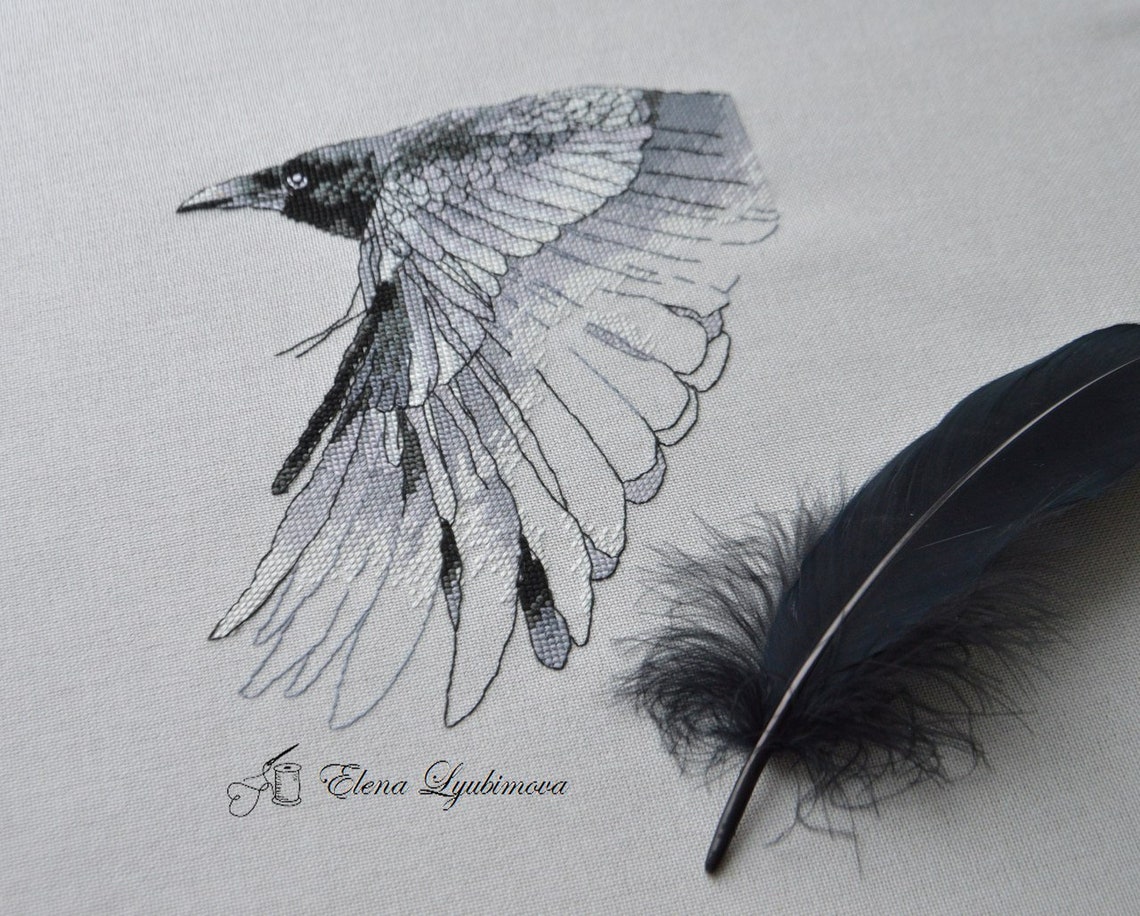 Raven, DMC Cross Stitch Chart Needlepoint Pattern Embroidery Chart ...