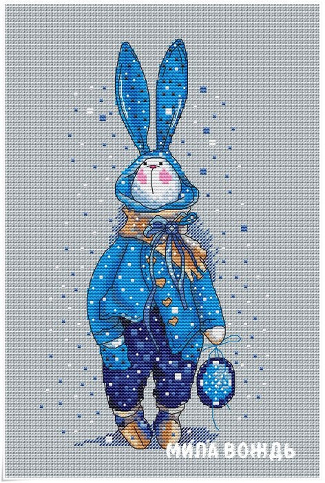 Rabbit in Sweater, DMC Cross Stitch Chart Needlepoint Pattern ...