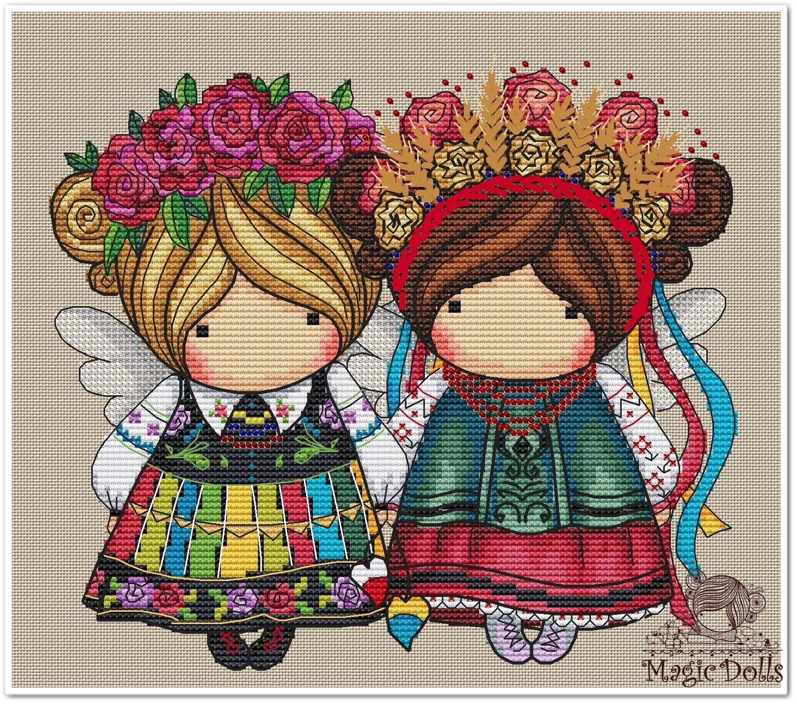Dolls Sisters (171), Magic__dolls DMC Cross Stitch Chart Pattern ...