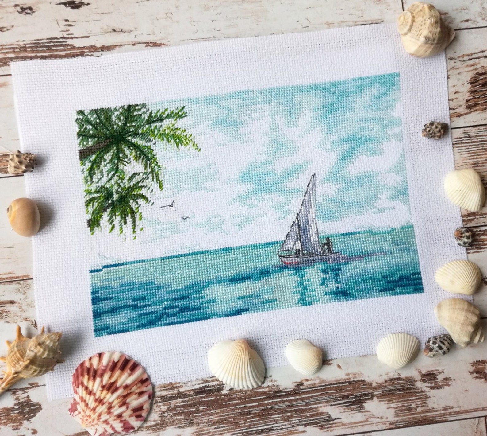 Sailboat. DMC Cross Stitch Chart Needlepoint Pattern Embroidery Chart ...