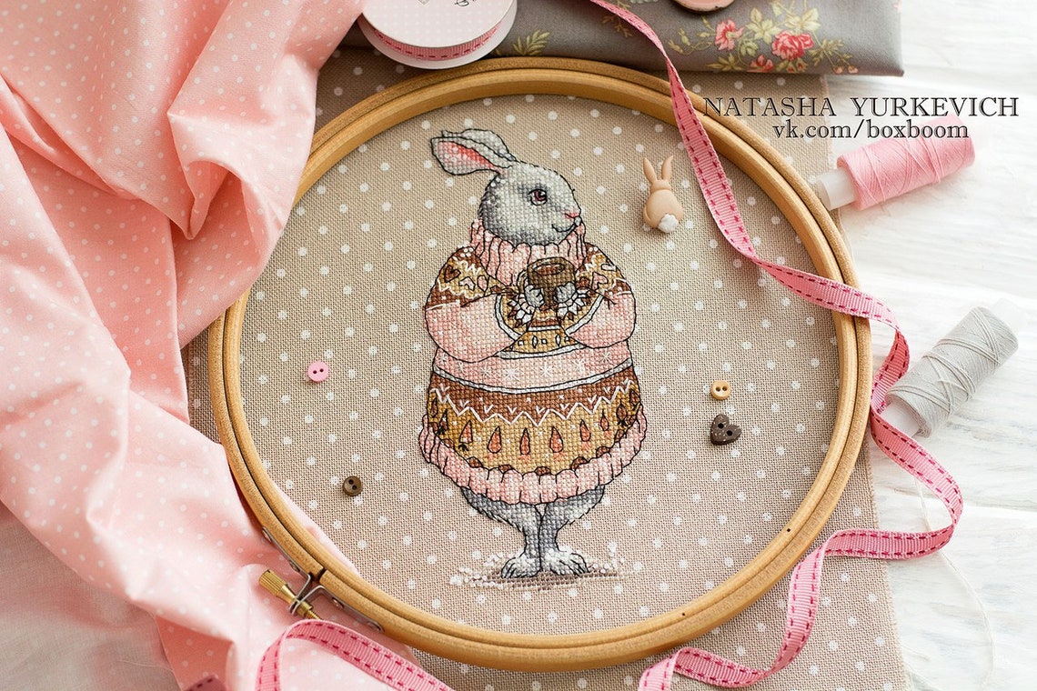 Rabbit Cross-stitch Design in PDF Format Series by Julia | Etsy