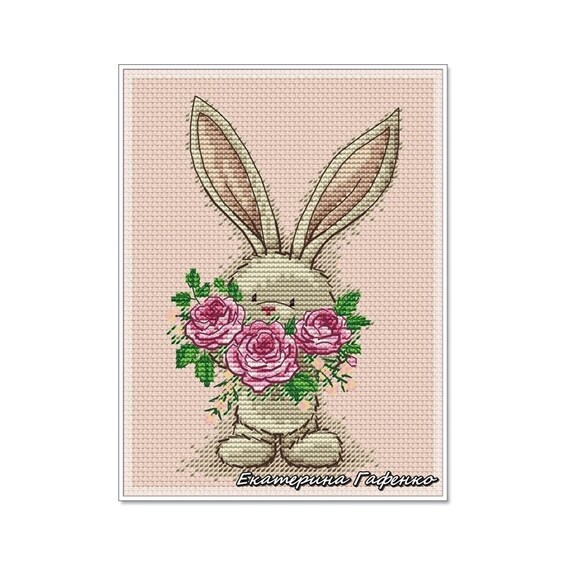 Bunny With Flowers DMC Cross Stitch Chart Needlepoint Pattern | Etsy