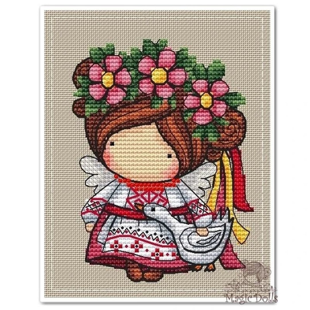 Doll With a Goose, Series MINI Magic__dolls DMC Cross Stitch Chart ...