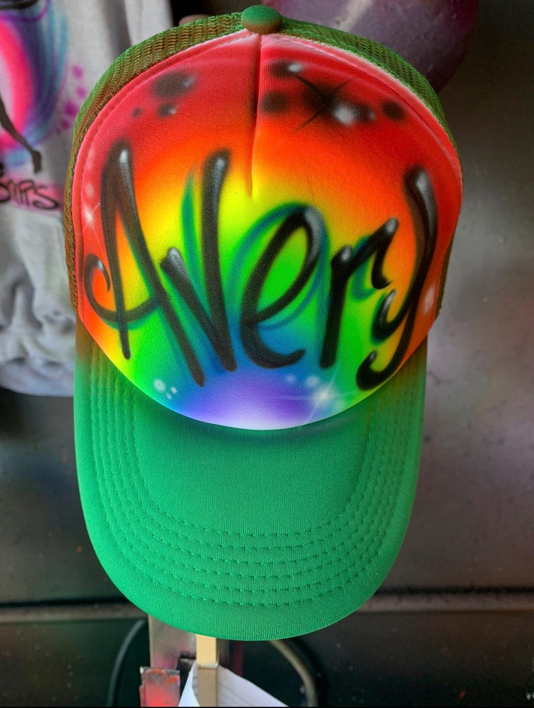 Rainbow Custom Lettering Personalized Airbrush Birthday Trucker Hat One ...