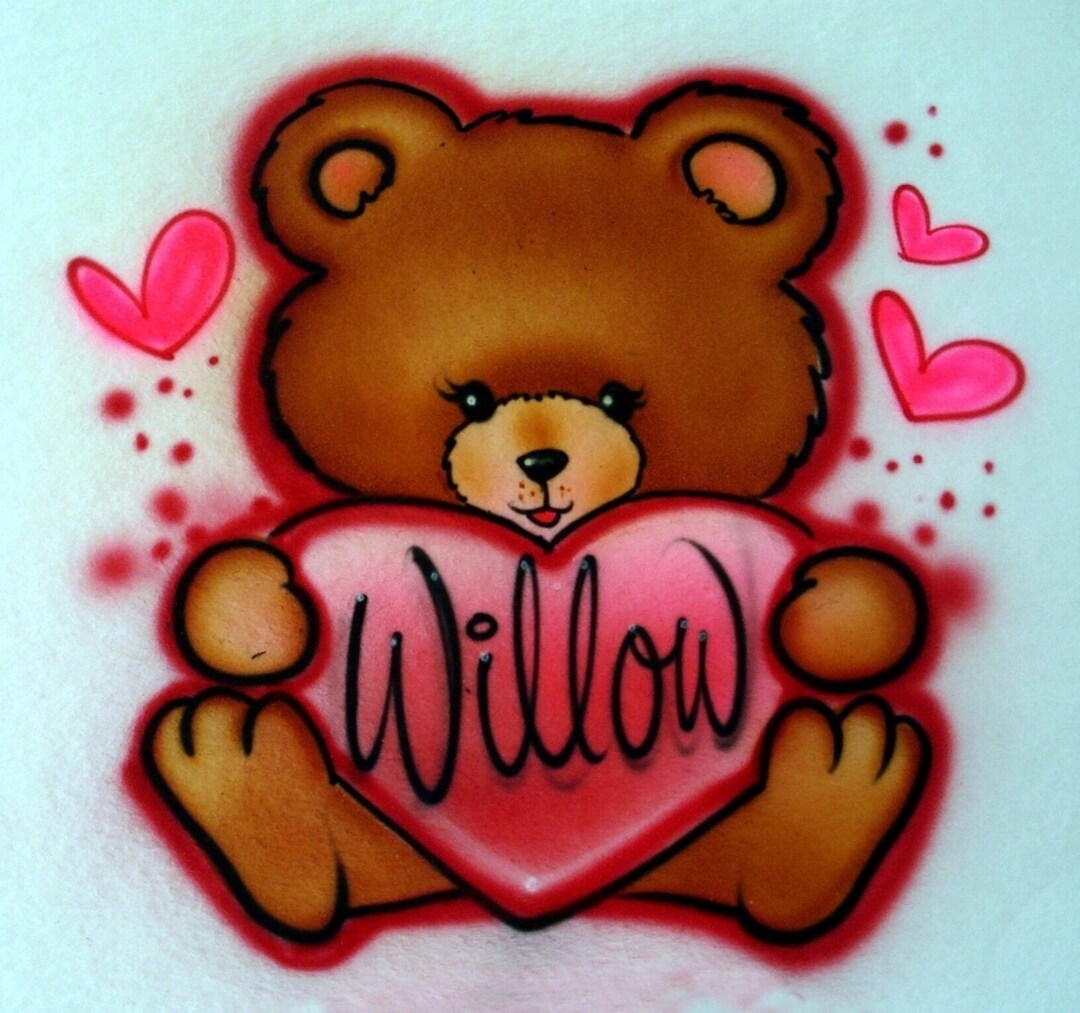 Airbrush Valentines Teddy Bear Heart Custom T Shirt / Hoodie Sweatshirt ...