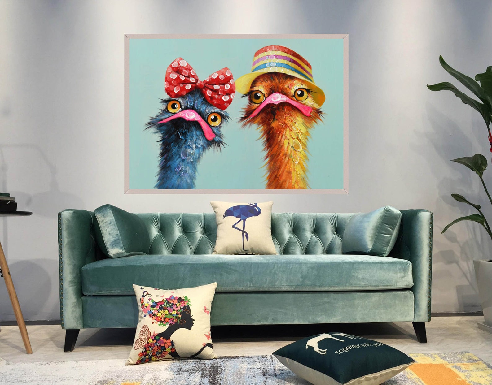 Large ostrich Painting ostrich oversized art on canvas ostrich | Etsy