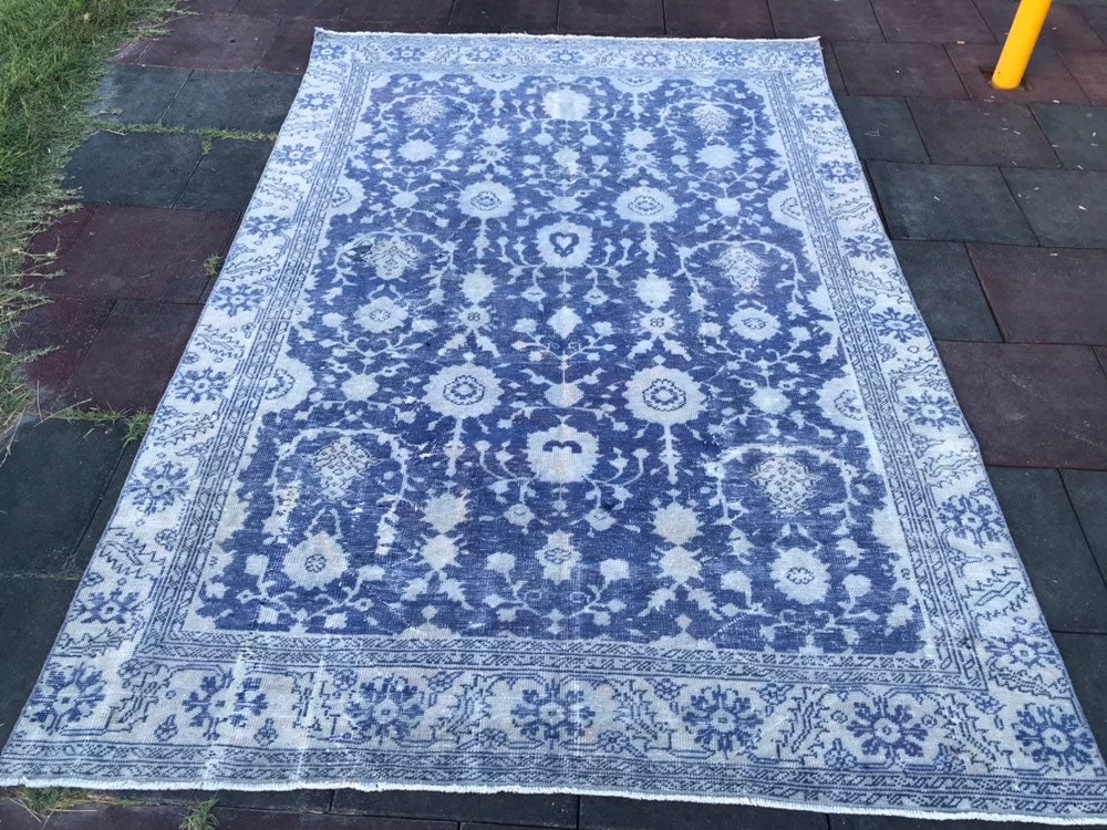 8.8 ft x 5.8 ft blue rug pastel rug Vintage rug Turkish Rug | Etsy