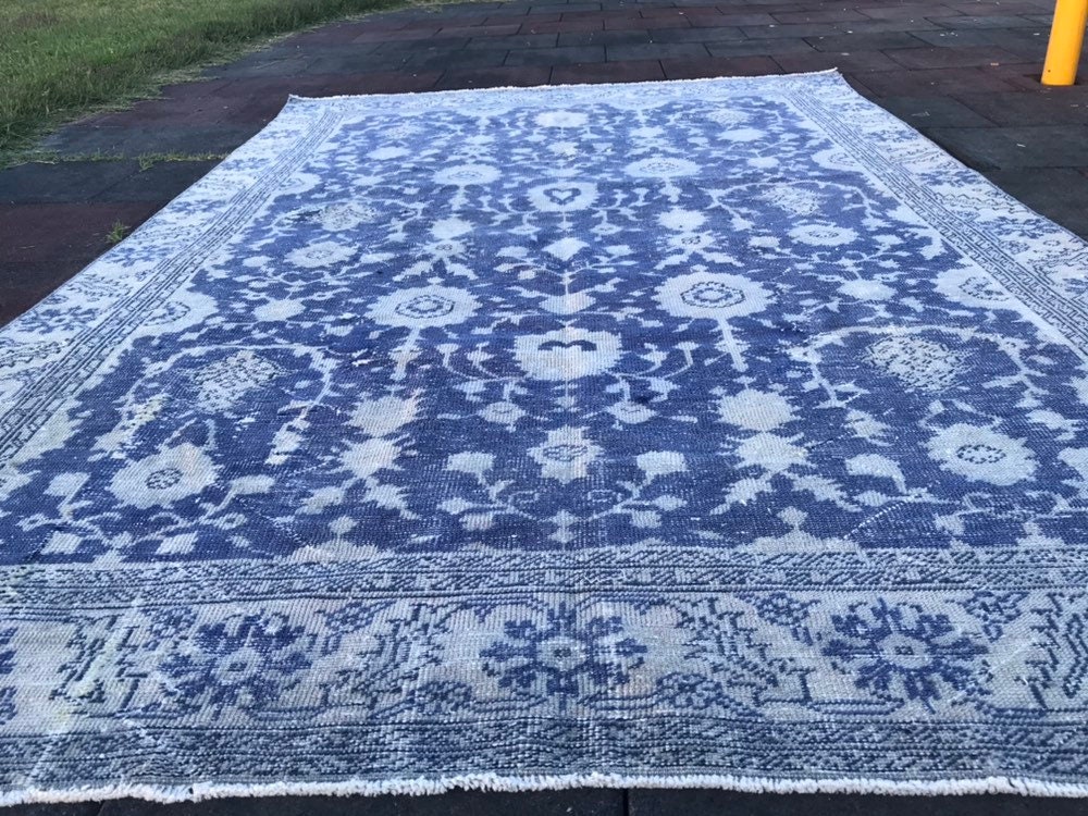 8.8 ft x 5.8 ft blue rug pastel rug Vintage rug Turkish Rug | Etsy