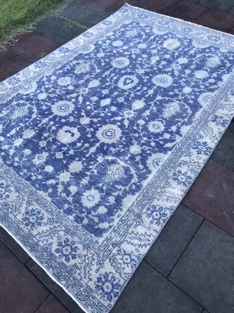 8.8 ft x 5.8 ft blue rug pastel rug Vintage rug Turkish Rug | Etsy