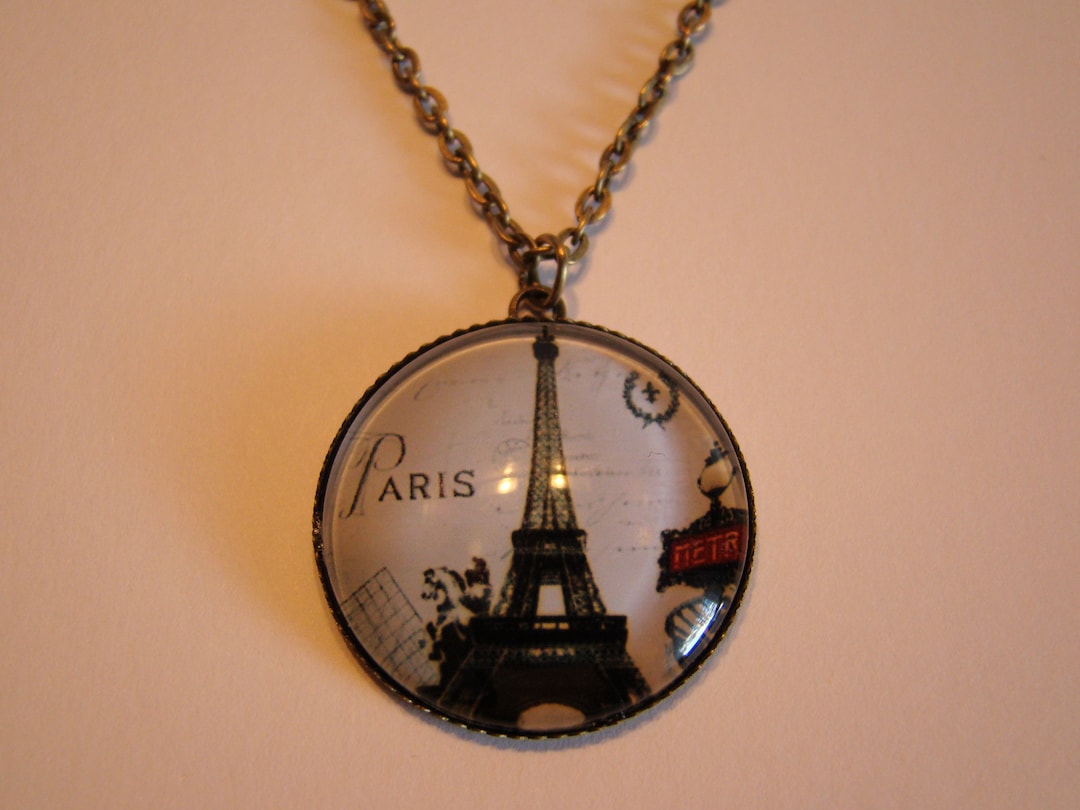 Collier chaîne médaillon collier verre Cabochon Paris - Etsy France