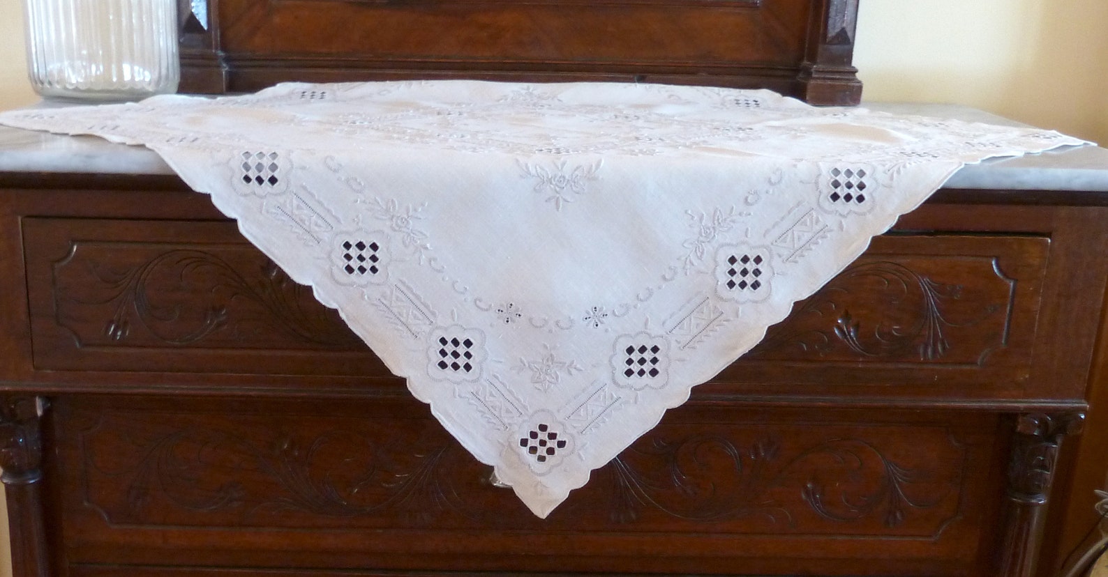 Vintage Embroidered Small Tablecloth, Handmade Table Cloth Beige Color ...