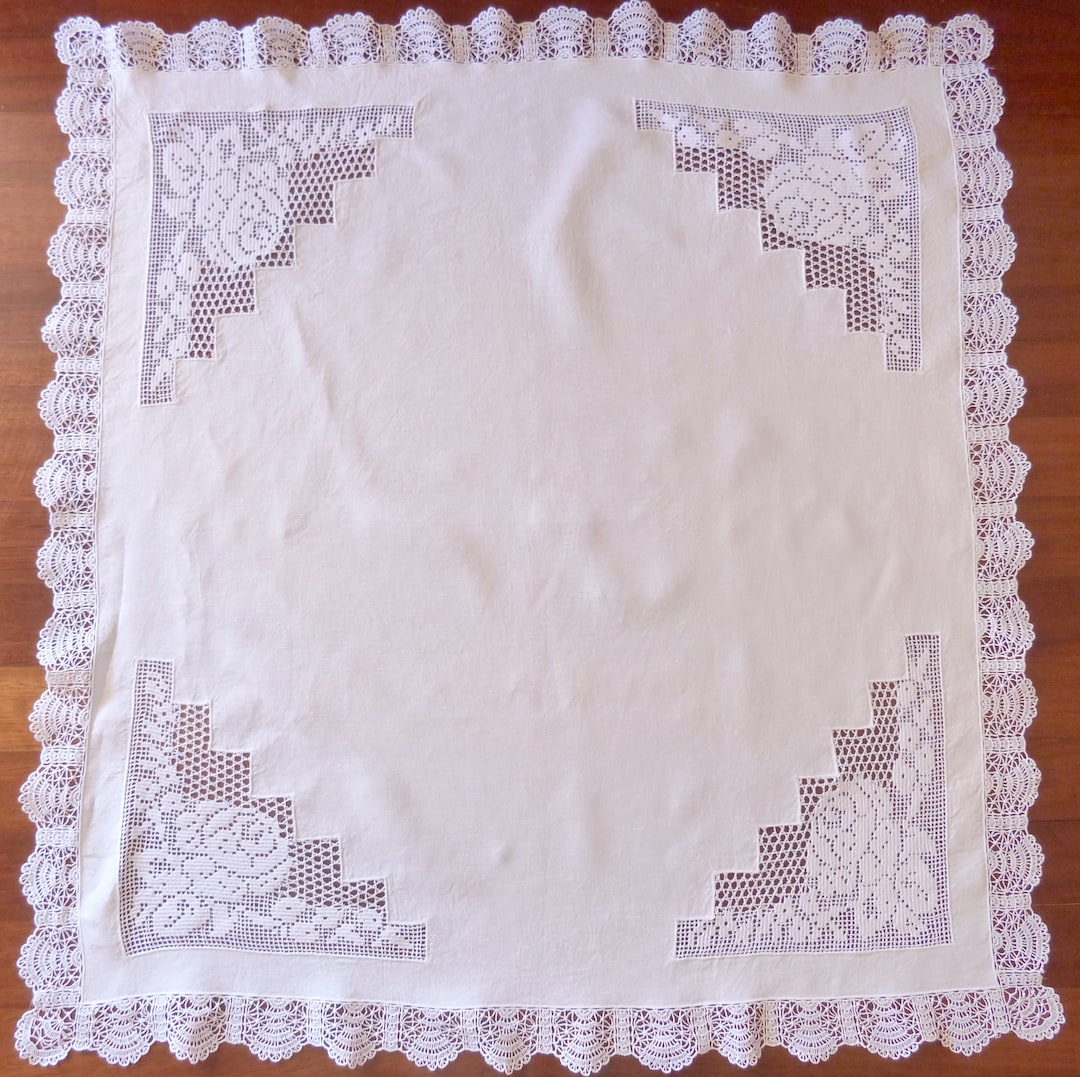 Vintage Embroidered Small Tablecloth, Handmade Table Cloth, White ...