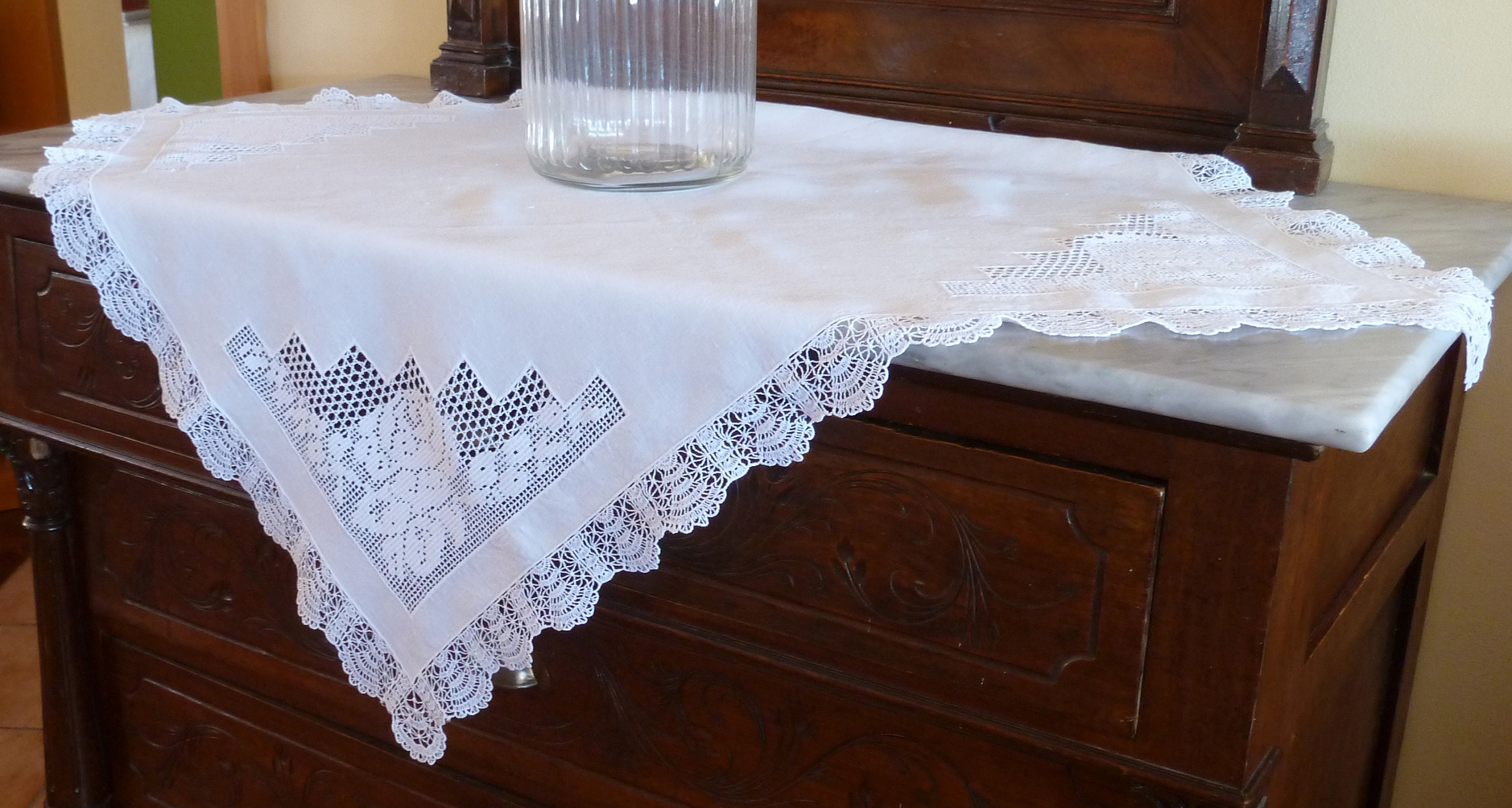 Vintage Embroidered Small Tablecloth, Handmade Table Cloth, White ...
