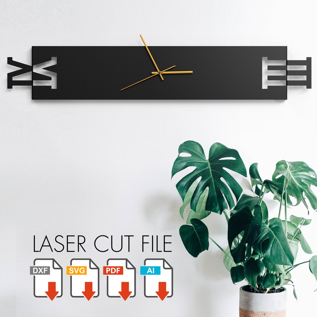 Horizontal Creative Design Wall Clock Cutting Template | Oversize Wall Decor | DXF Files ...