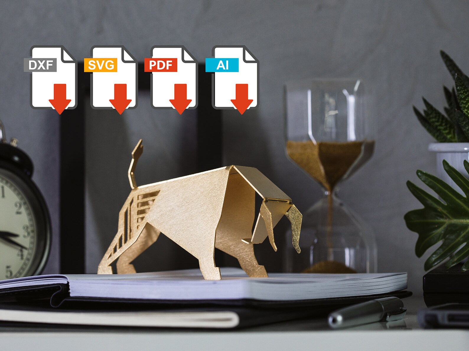Bull Geometric Figurine | Taurus Modern Sculpture | DXF Files | Plasma ...