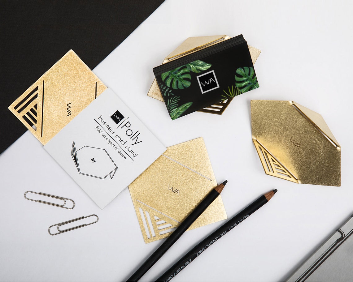 Modern Brass Business Card Stand. Desktop Accessories. - Etsy
