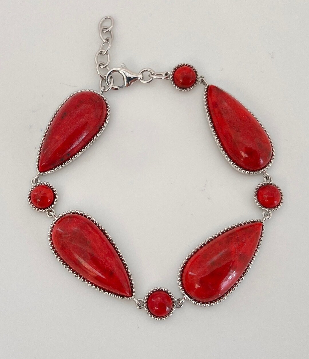 Adjustable Sponge Coral and Rhodium Plated Over 925 Sterling Silver ...