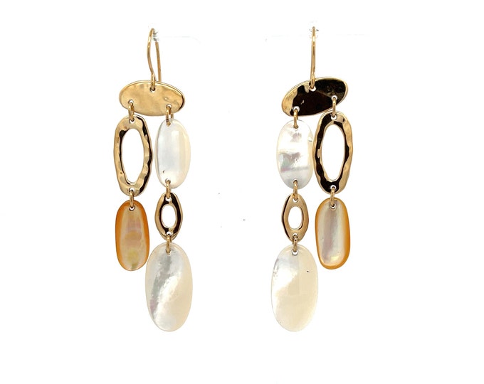 Natural White And Golden Color Mother Of Pearl Dangle Earrings In Gold