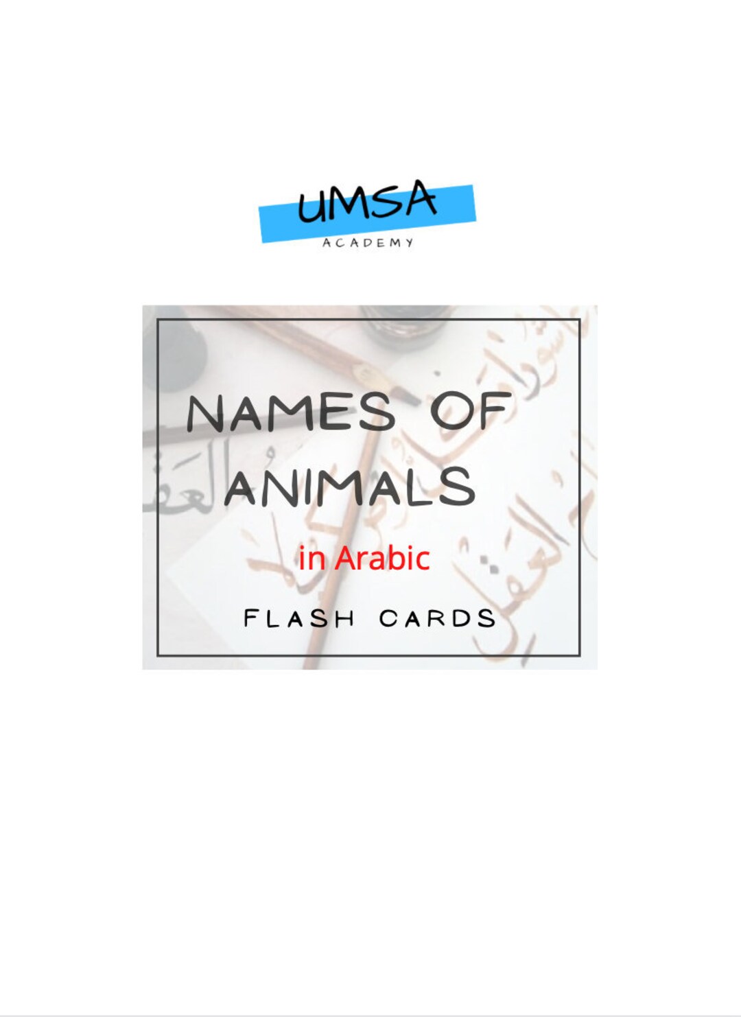 Animals in Arabic: Flashcards - Etsy