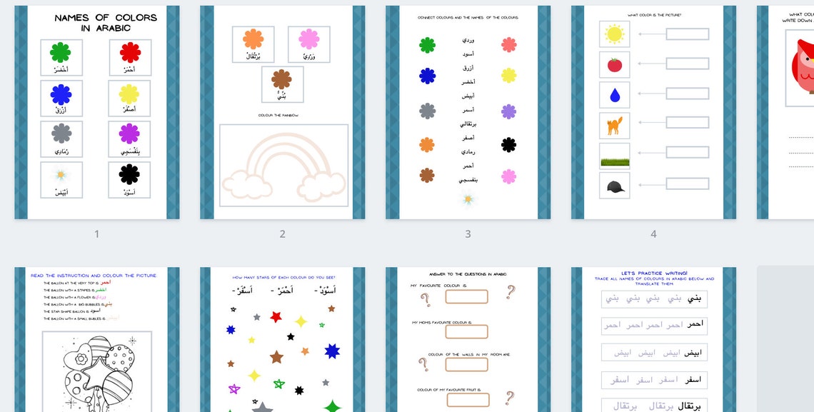 Numbers, Colours, Shapes IN ARABIC - Etsy