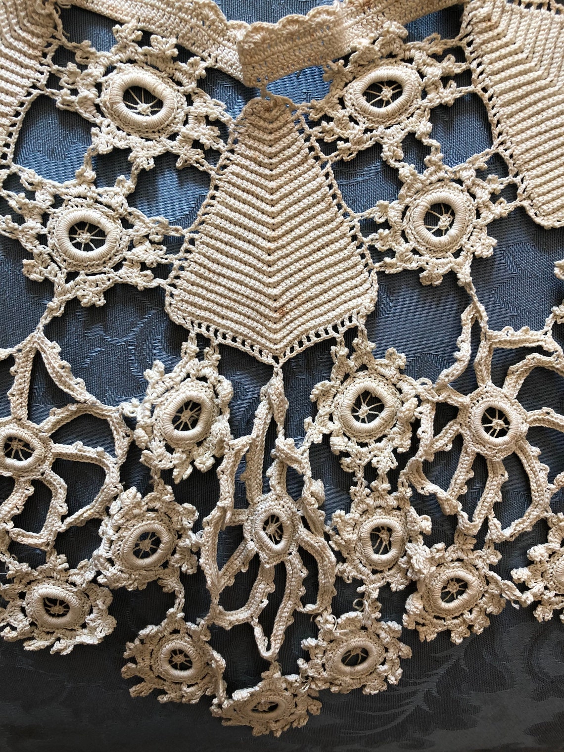 Large Antique Thread Crochet Lace Collar - Etsy UK