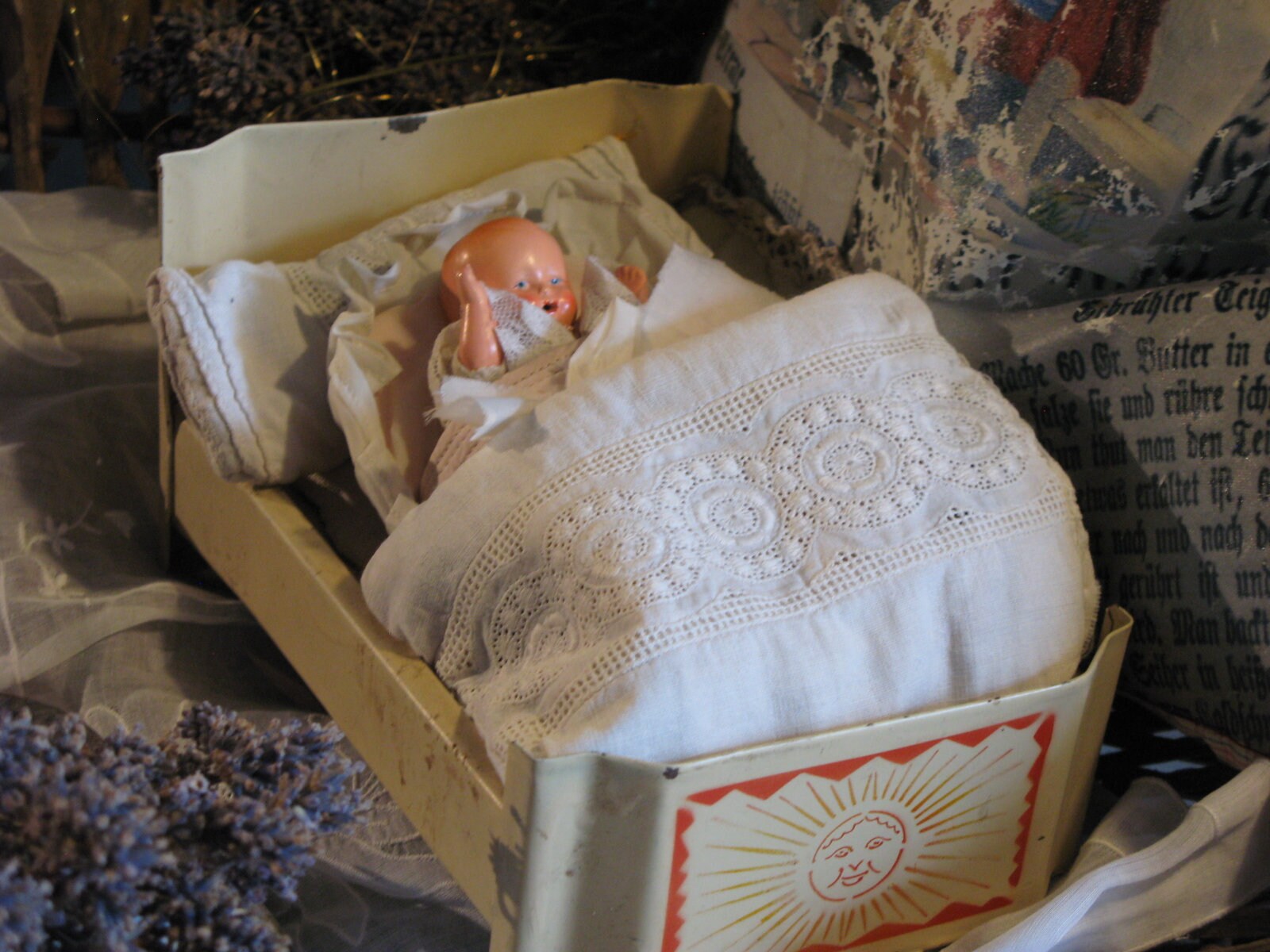 Antique Metal Doll Bed, With Baby Doll - Etsy