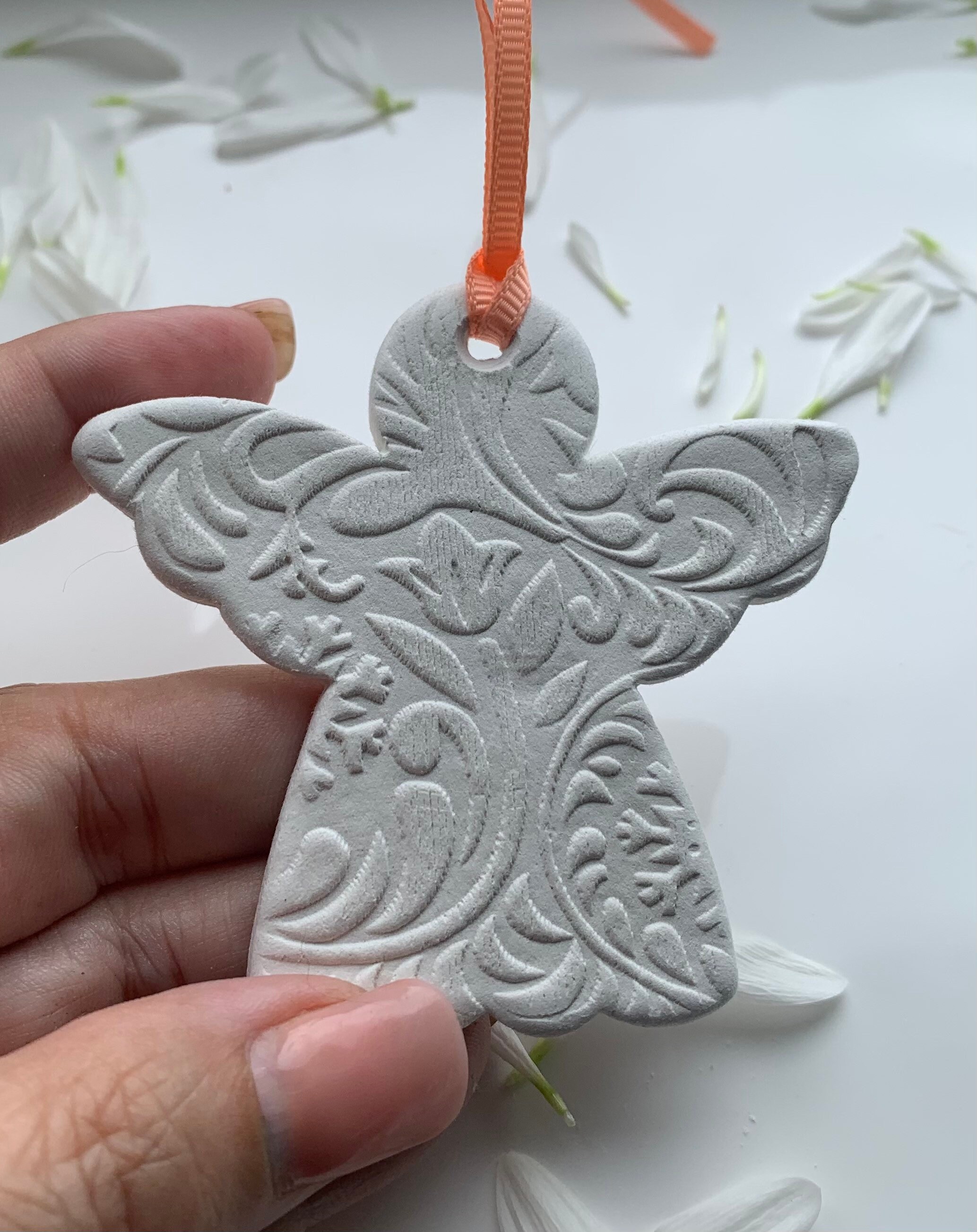 Embossed White Clay Angel Hanging Ornament Hanging | Etsy