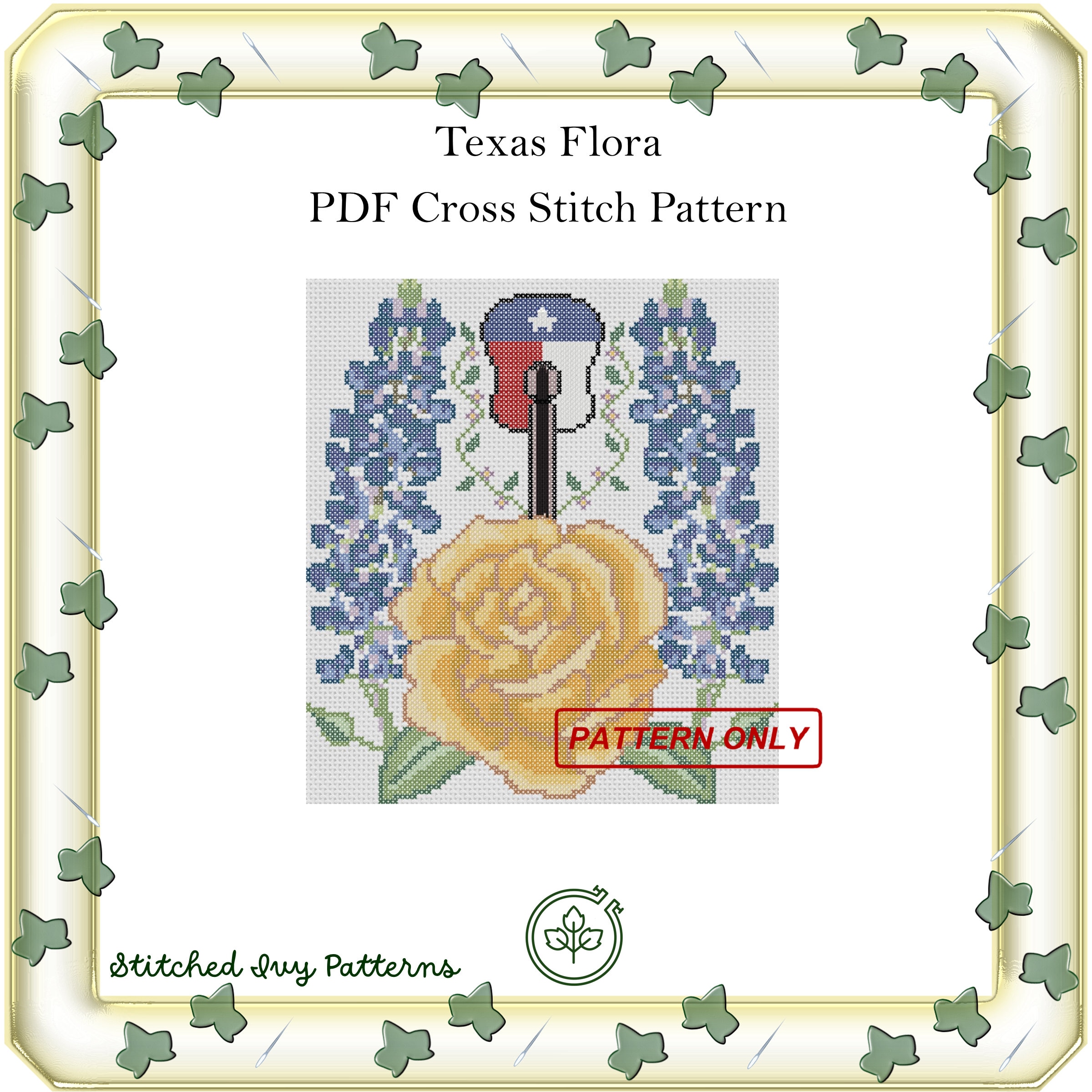 Texas Yellow Rose and Bluebonnet Cross Stitch Pattern - Etsy