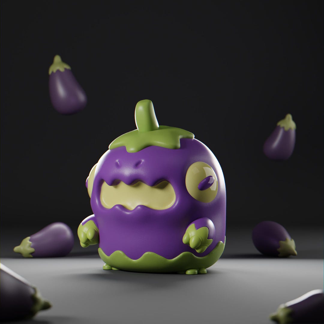 Brinjalsaur- an Eggplant Dinosaur | T-rex | Grumpii | Chonki Boi Mini | Art Toy | Chibi - Etsy