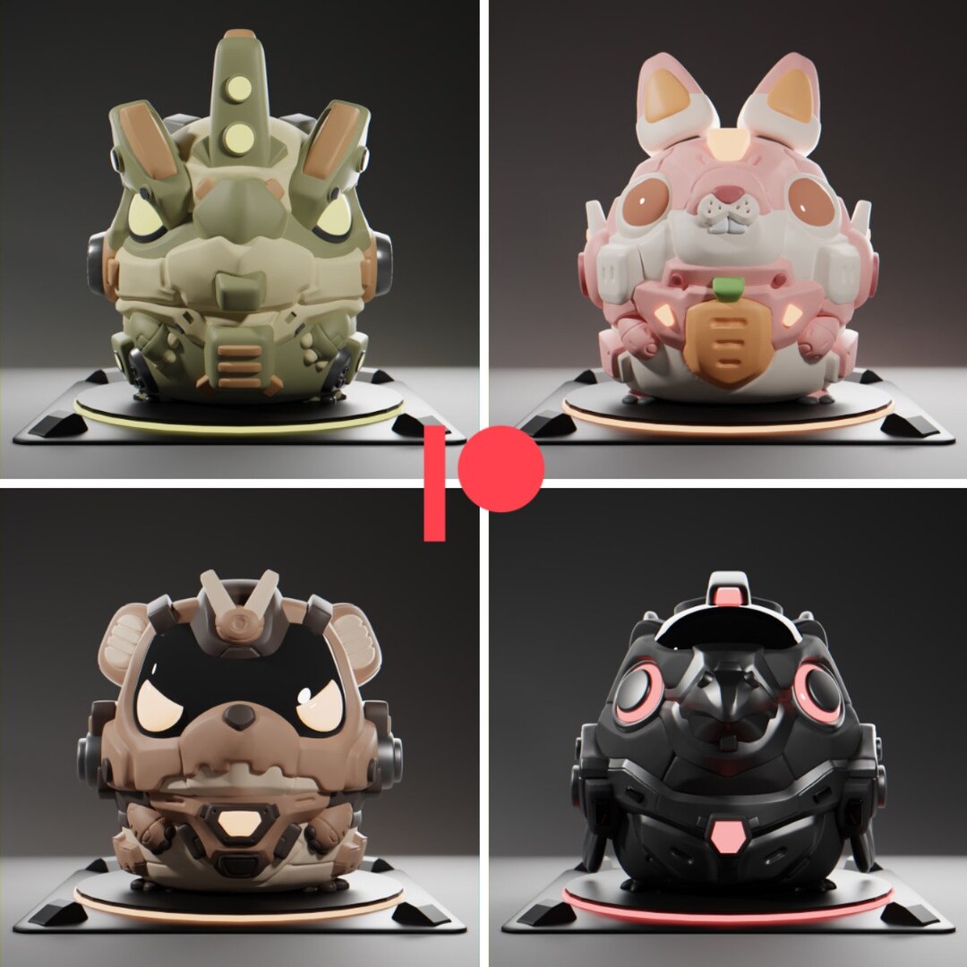 Mech Animals Bear, Rabbit, Lizard and Chicken Grumpii Chonki Boi Mini ...