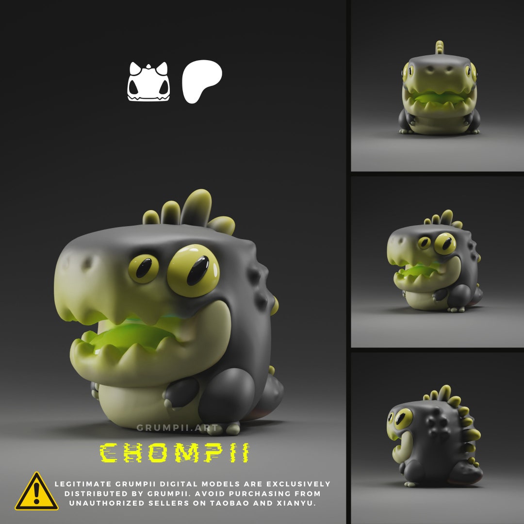 Chompii - Dino Puppy Alien | Grumpii | Chonki Boi Mini | Art Toy | Chibi - Etsy