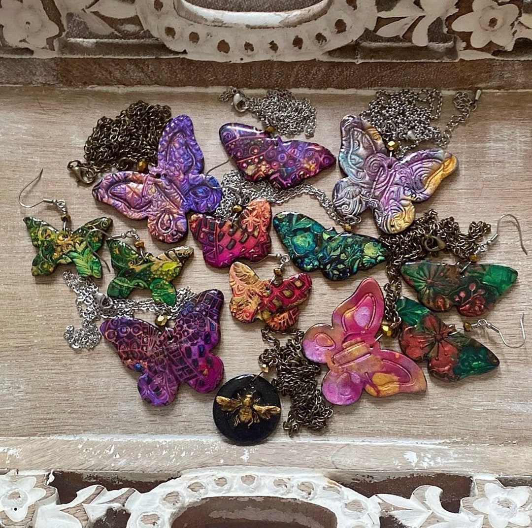 Artsy Butterflies + Bees Handmade + Hand Painted Clay Jewelry - Etsy