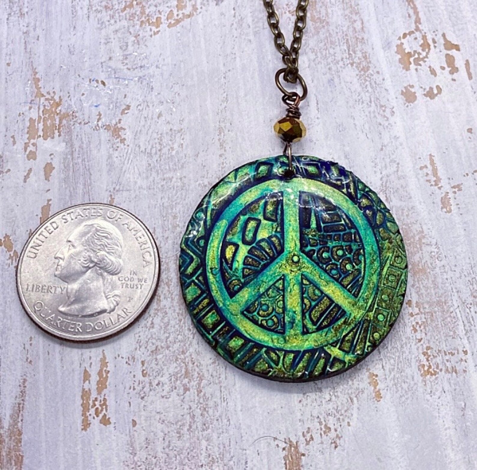 Boho Peace Sign Clay Handmade + Hand Painted Adjustable Necklace - Etsy